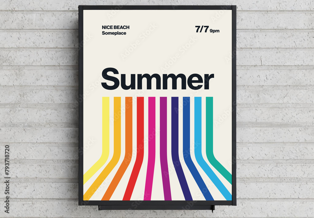Retro Summer Party Event Poster with Colorful Stripes Stock Template ...