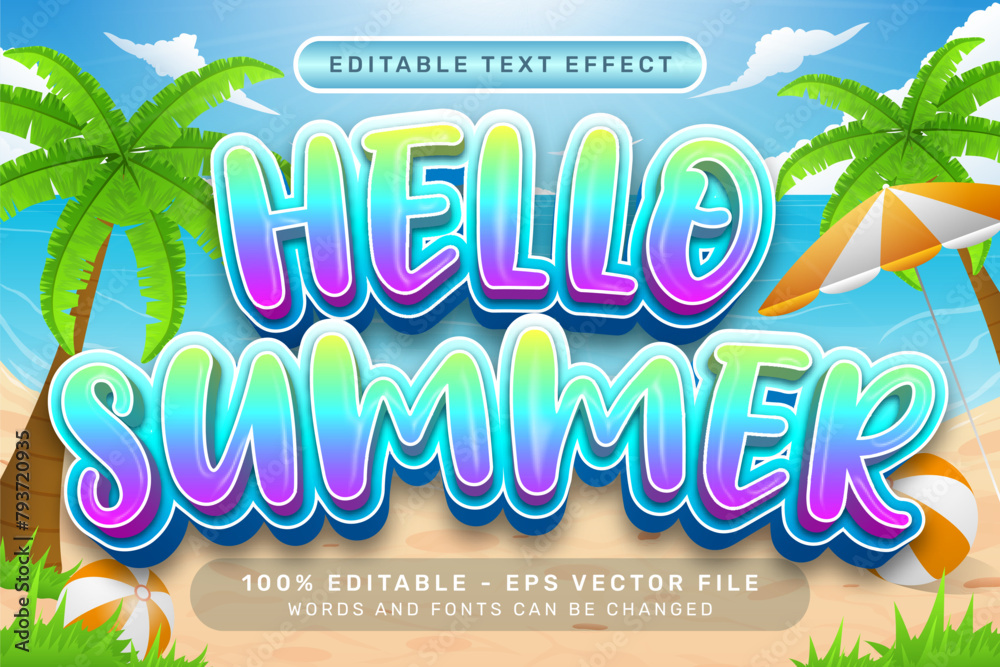 hello summer 3d text effect and editable text effect with a beach background Stock Vector ...