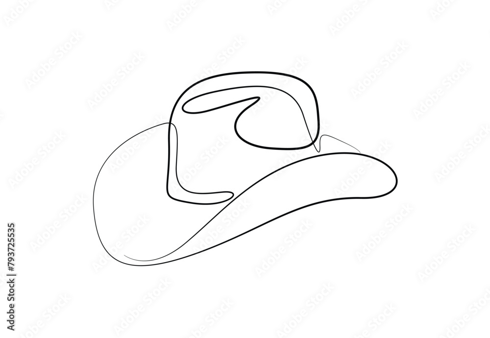 Continuous one line drawing of cowboy hat. Isolated on white background ...