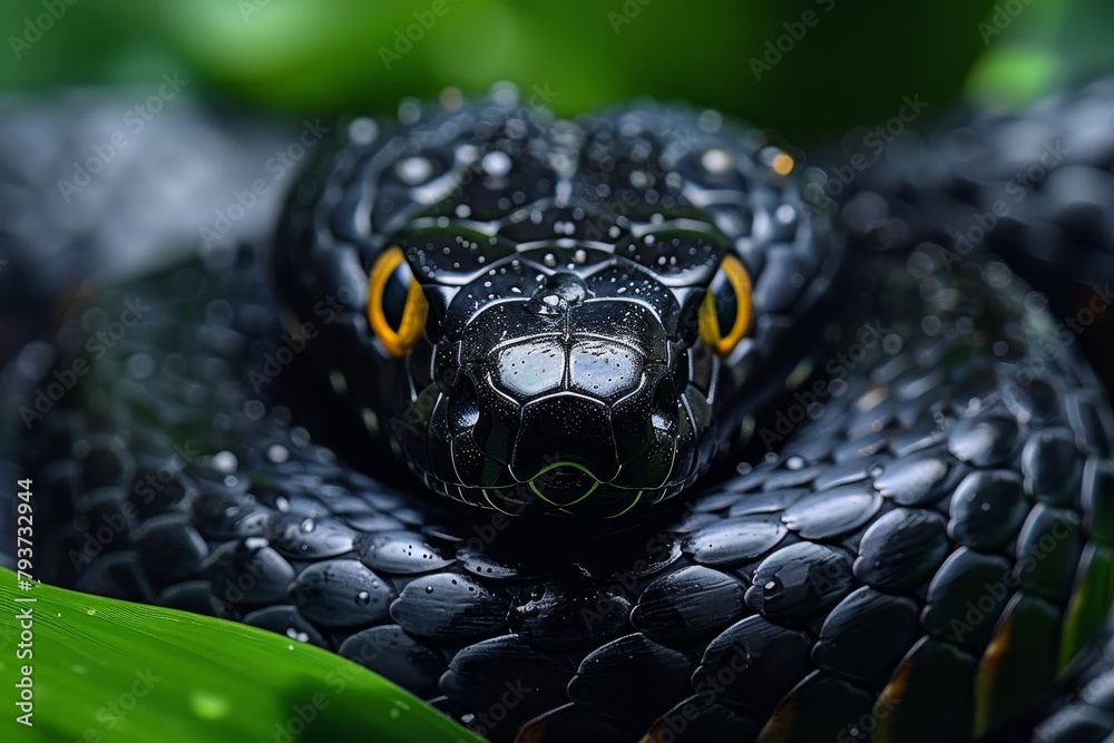 Black Rat Snake: Slithering through grass with glossy black scales ...