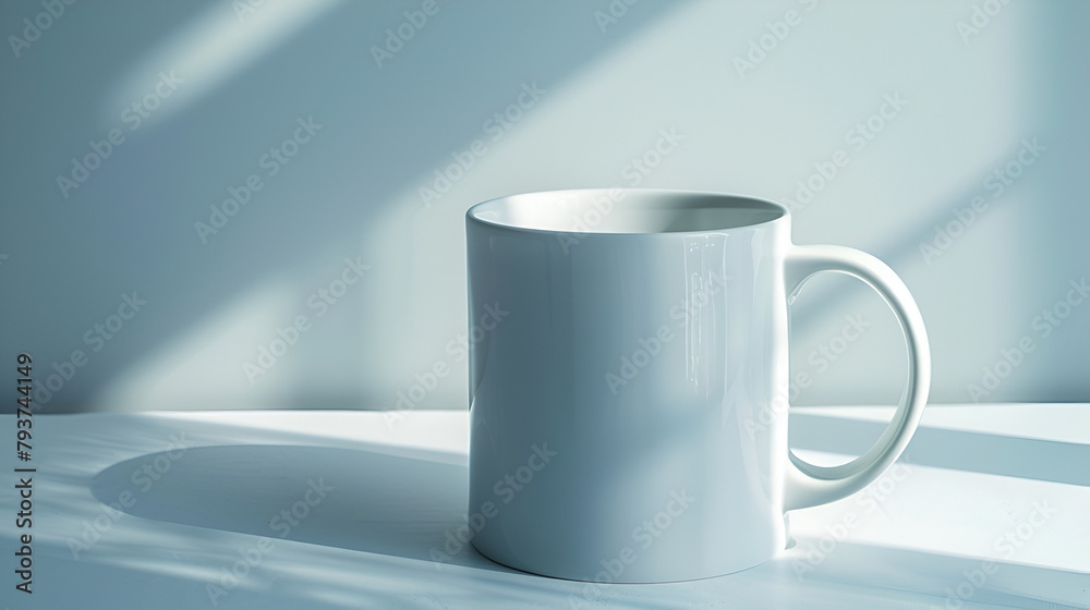 A mockup of mug white with modern background, cup of coffee ...