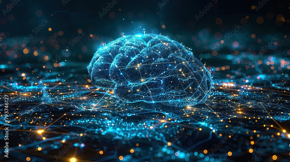 Technology driven human brain computer computing interface, artificial intelligence concept map ...