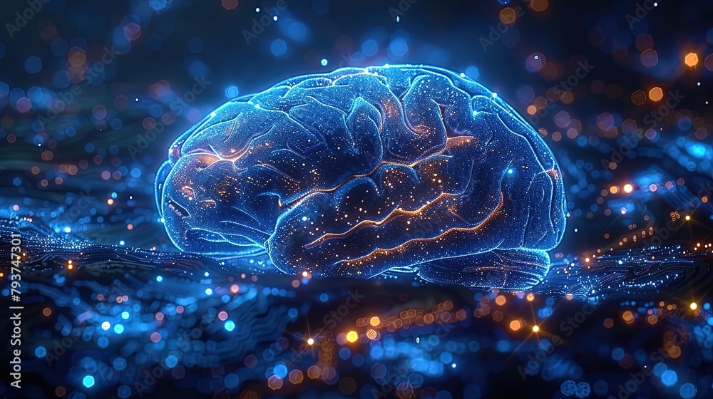 Technology driven human brain computer computing interface, artificial intelligence concept map ...