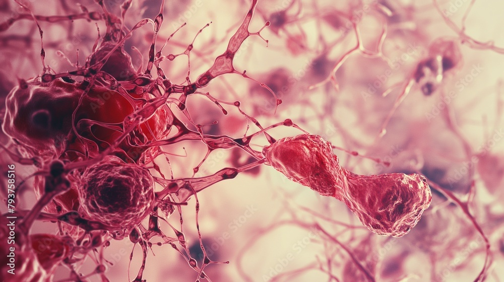 inflamed human lymph node under a microscope, inflamed tonsils, lymph ...