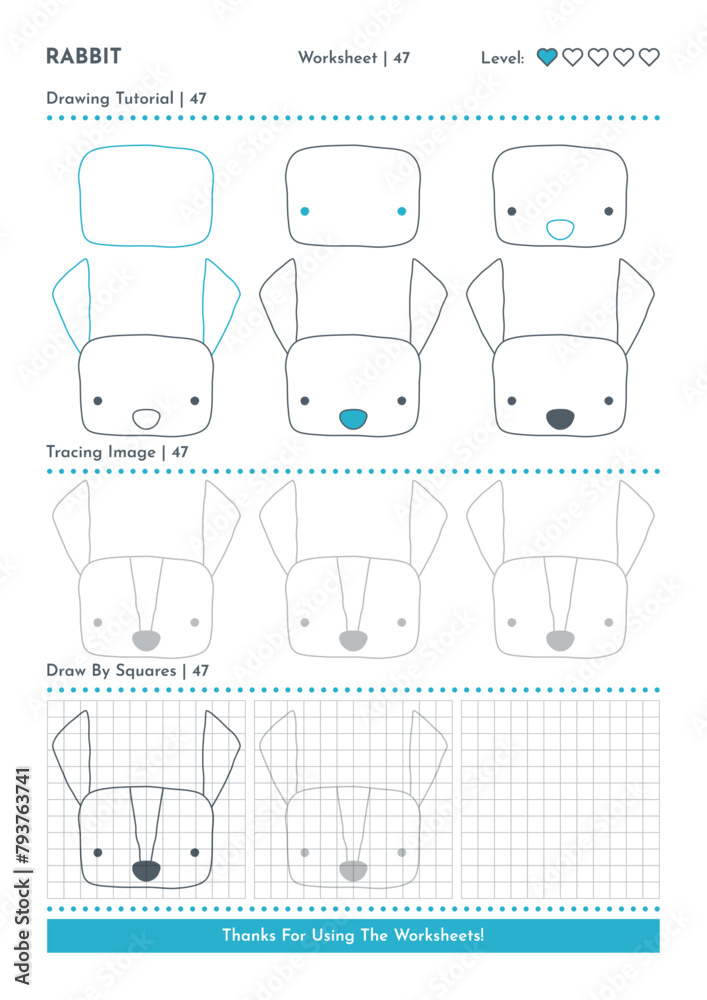 How to Draw Doodle Animal Rabbit, Cartoon Character Step by Step ...