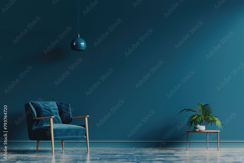 Blue Interior Wall Design. Modern Living Room with Dark Blue Accents ...