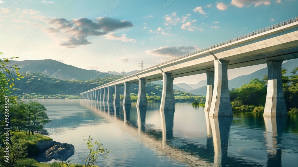 High-speed rail bridge spanning over a river, a testament to ...