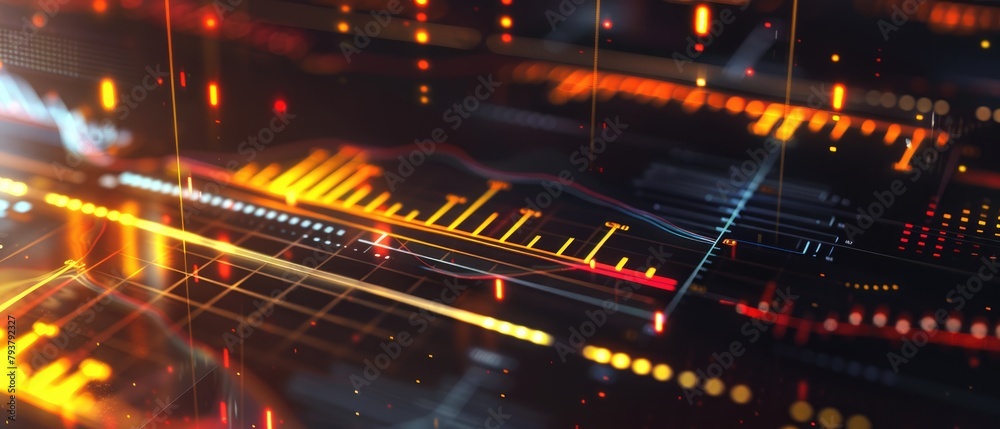 Detailed image of a dynamic financial dashboard with vibrant bar graphs ...