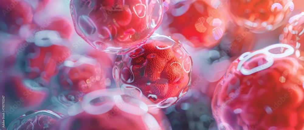 Macro 3D illustration of a cluster of leukemia cells, with emphasis on ...