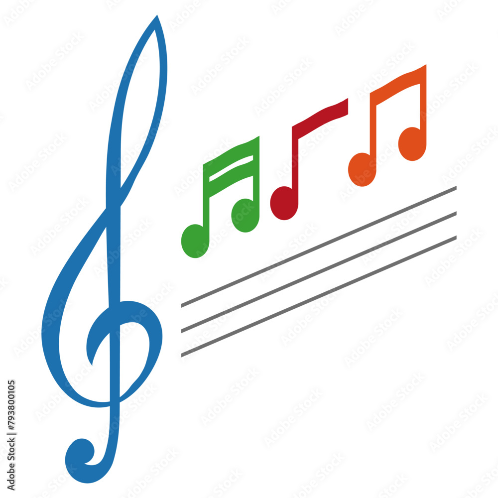 simple musical note symbol, treble clef concept, music notes with ...