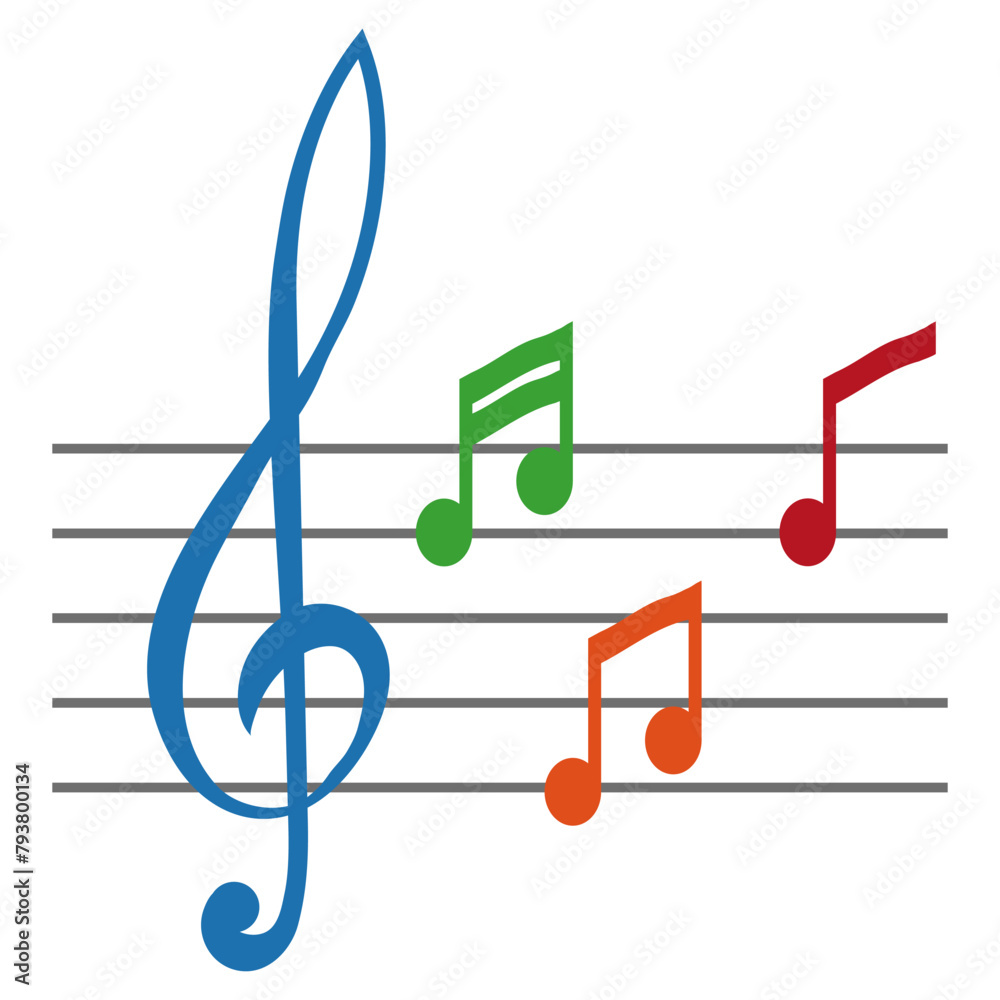 simple musical note symbol, treble clef concept, music notes with ...