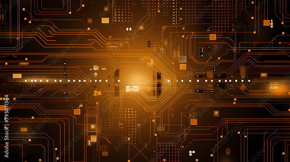 Featuring a series of interconnected golden brown circuit patterns ...