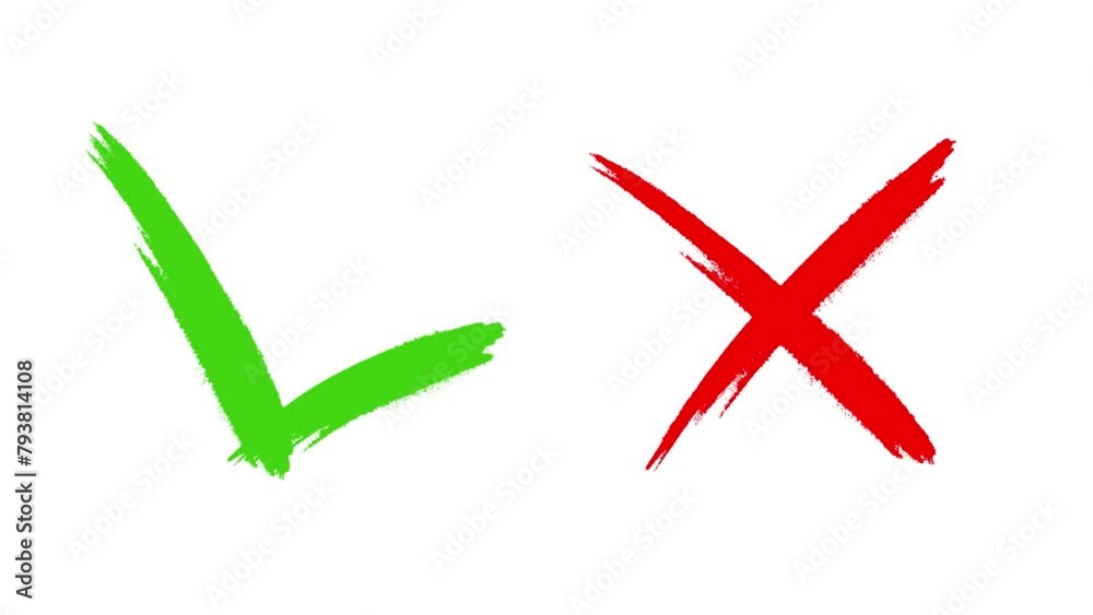 Checkmark and Cross Brush Stroke Animation with Paint Style on white ...