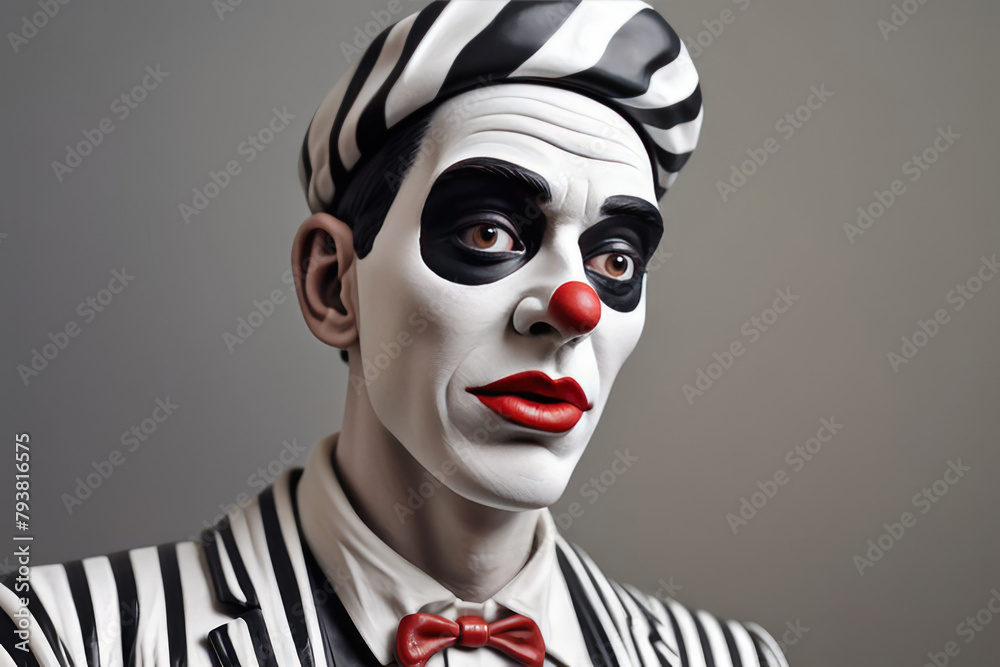 Clown is a mime with painted face in a silent expression. Stock Photo ...