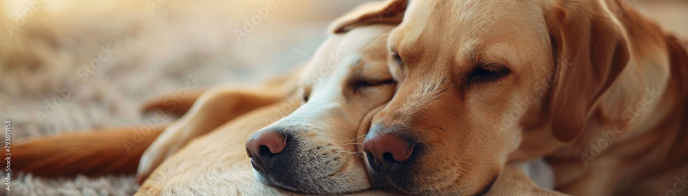 Dogs hugging in a warm embrace, spreading happiness and wagging tails ...