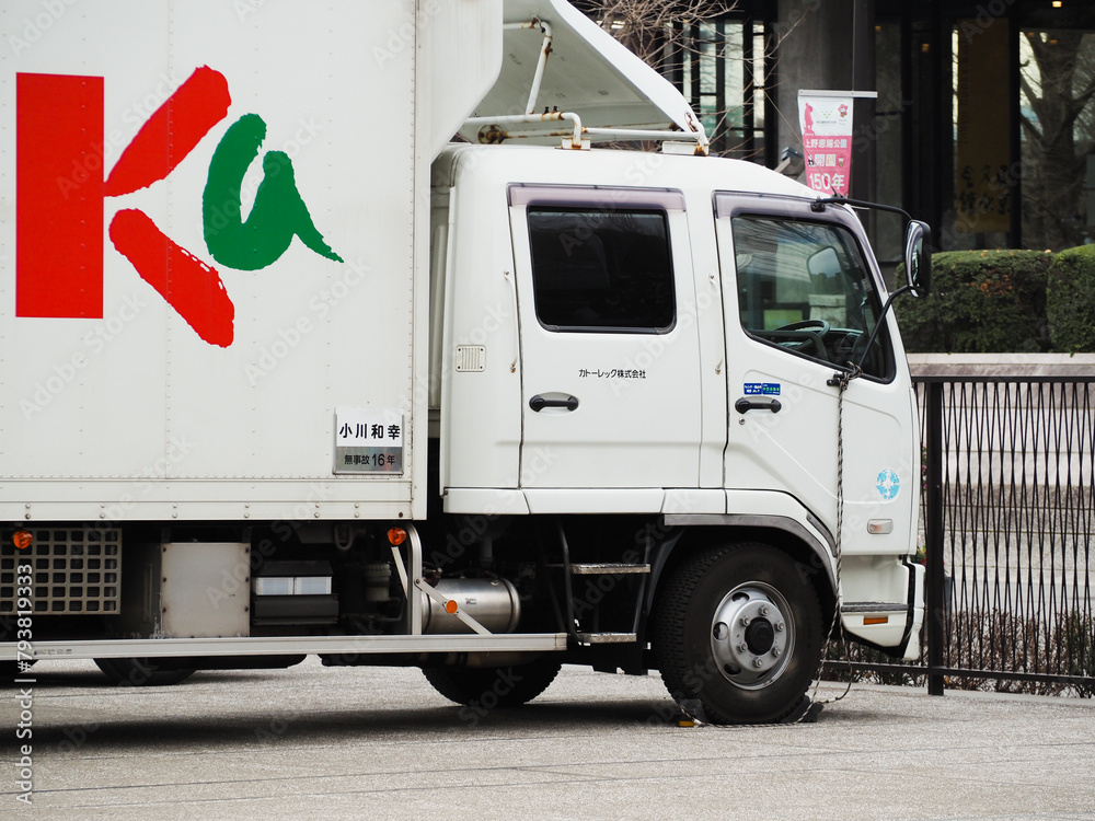 TOKYO, JAPAN - February 14, 2024: Detail of a Katolec truck which is ...