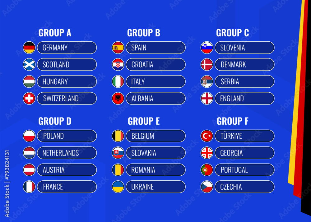 European Football Championship 2024 in Germany. Table of national teams ...