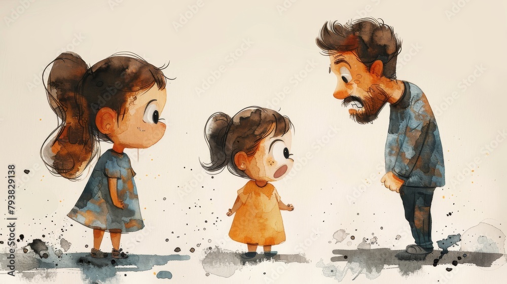 A father screaming at his child modern flat illustration. The young ...