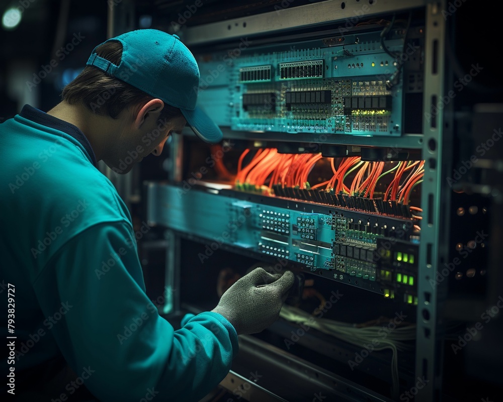 Detailed view of a server hardware component being installed by a ...