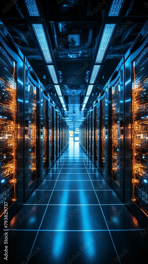 Data center with dual power feeds and UPS systems visible, focusing on ...