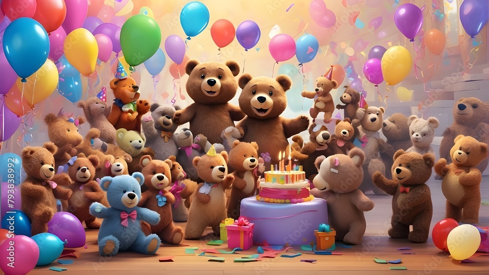 "Create a vibrant and lively scene of Taddy Bear celebrating their ...