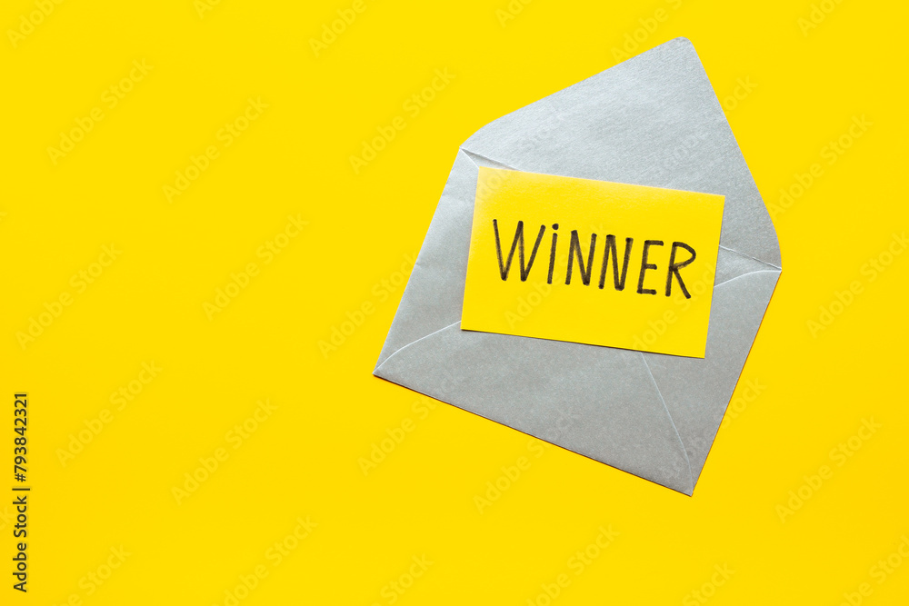 Lottery winner ticket or congratulatory letter on letter envelope ...