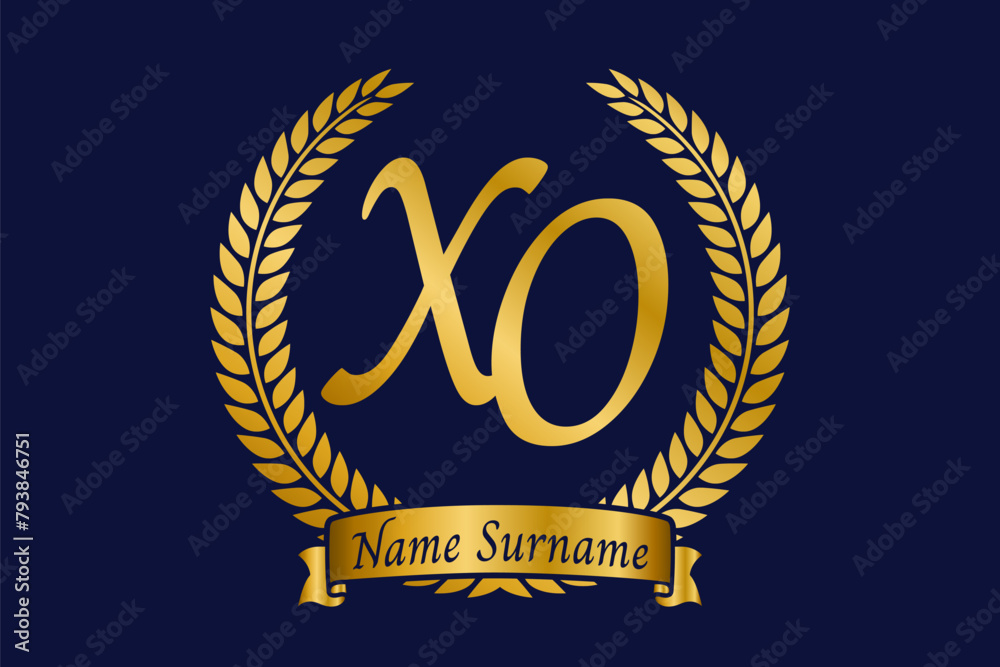 Initial letter X and O, XO monogram logo design with laurel wreath ...