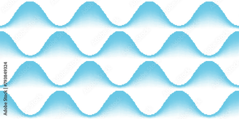 Blue half tone water waves on white background seamless pattern ...