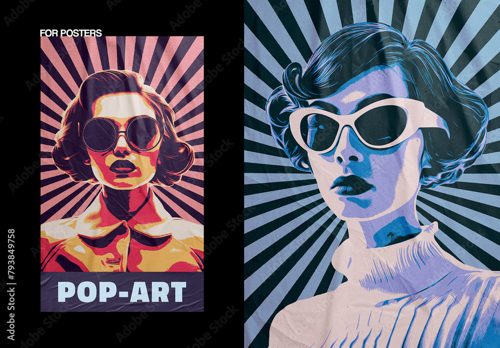 Vintage Pop Art Poster Photo Effect Mockup Stock Template | Adobe Stock
