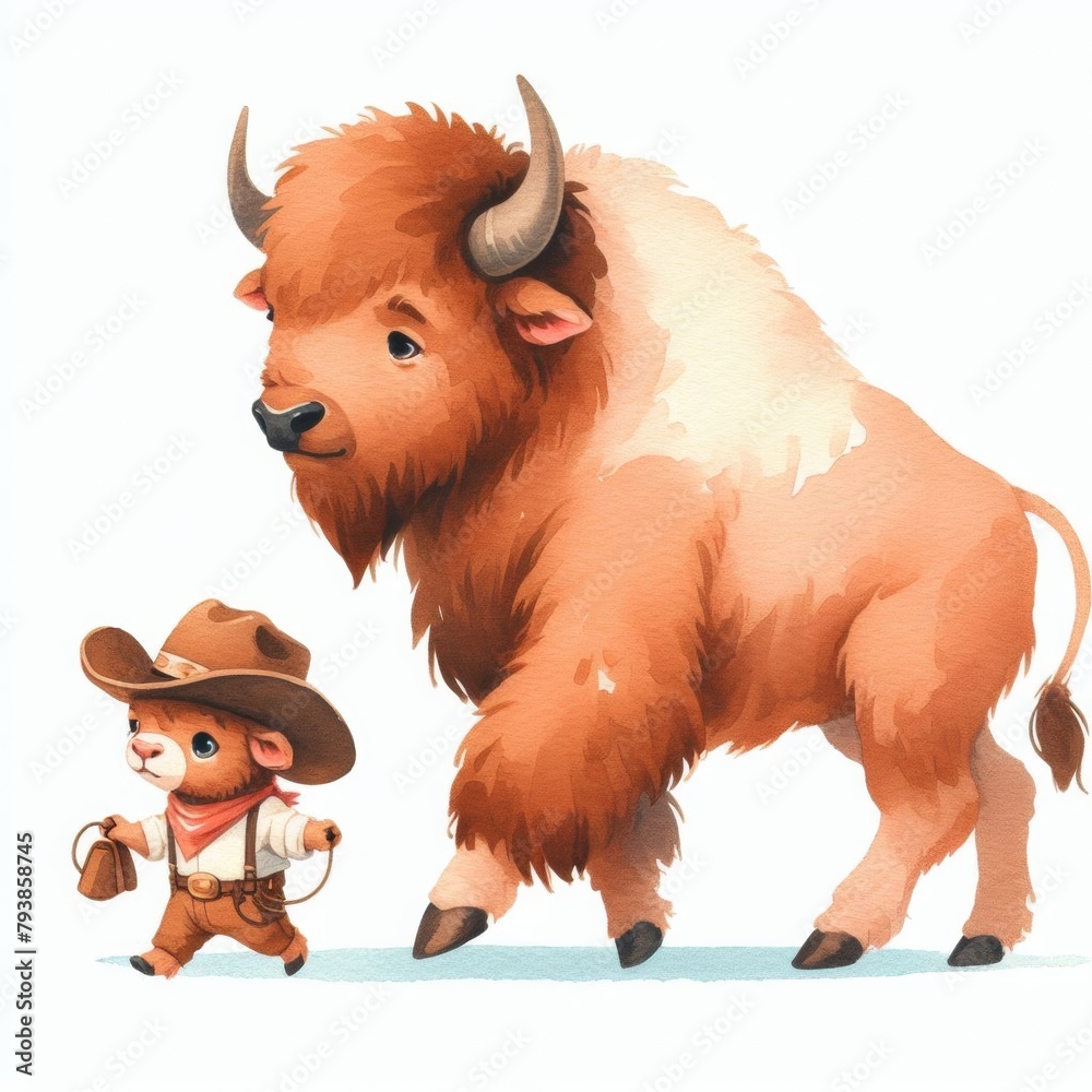 Bison Father and Son . Happy Father's Day Watercolor Clip Art. Greeting ...