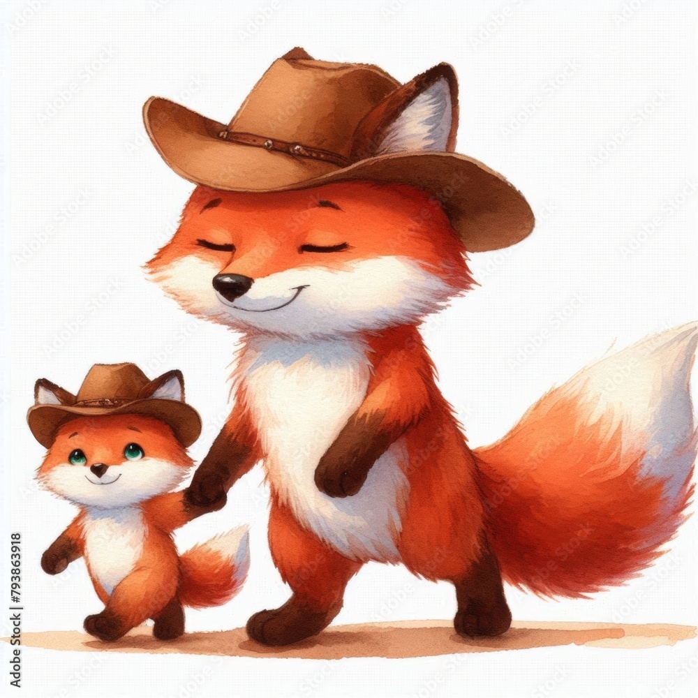 Fox Father and Son Walking . Happy Father's Day Watercolor Clip Art ...