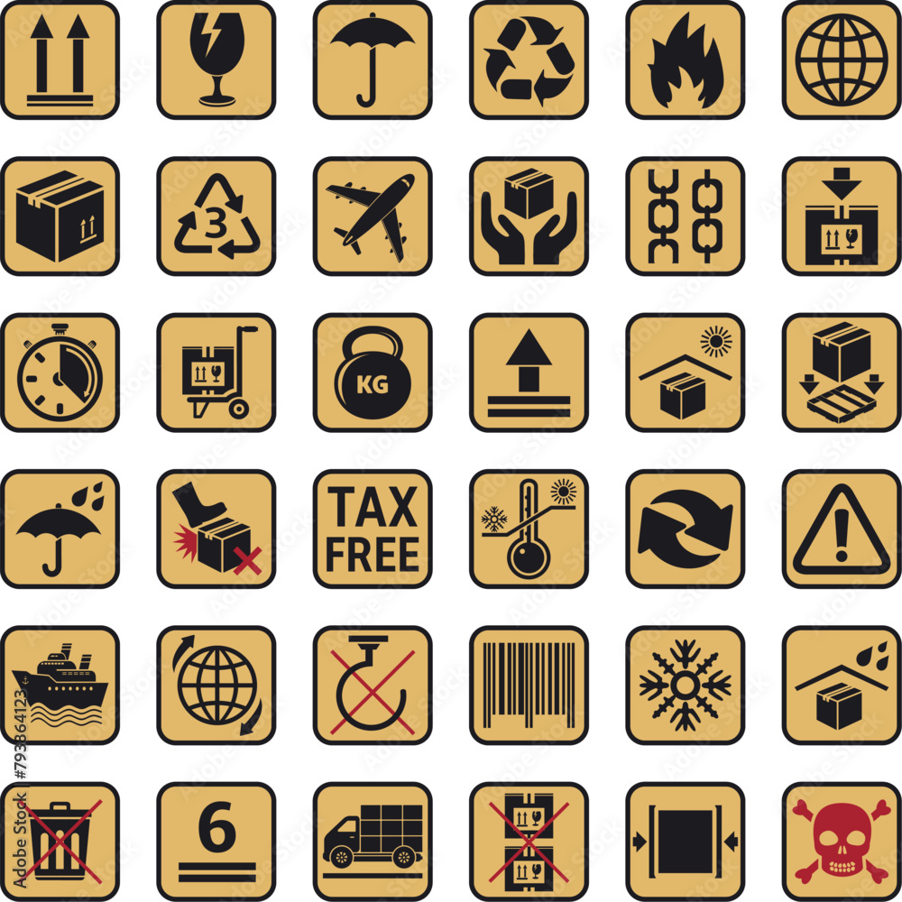 Packaging symbols set, cargo icons Stock Vector | Adobe Stock