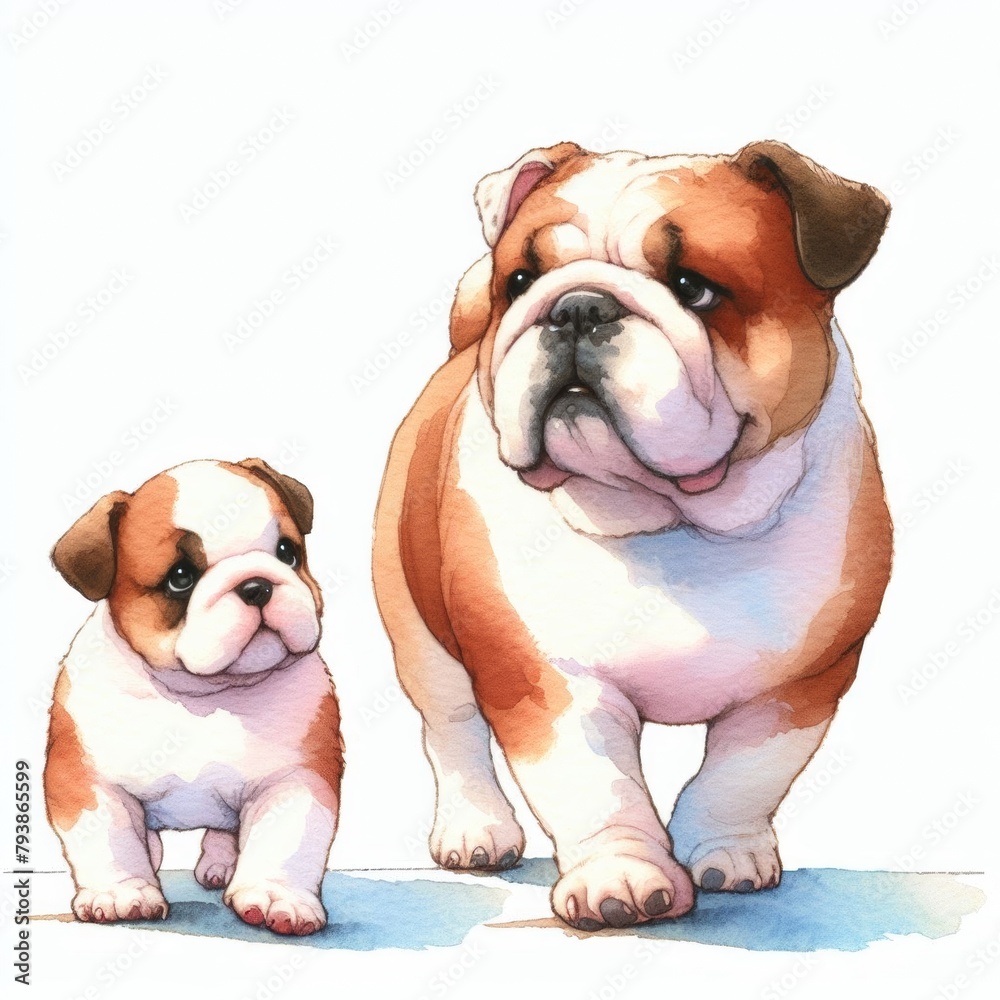 Bulldog Father and Son . Happy Father's Day Watercolor Clip Art ...