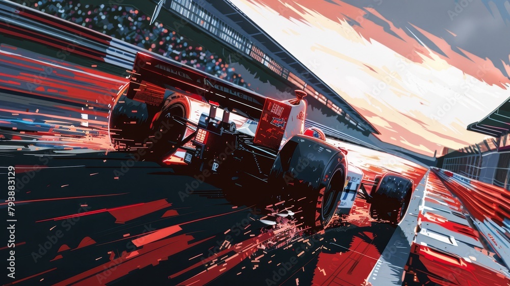 An 8-bit pixel art representation of a pixelated racing car speeding ...