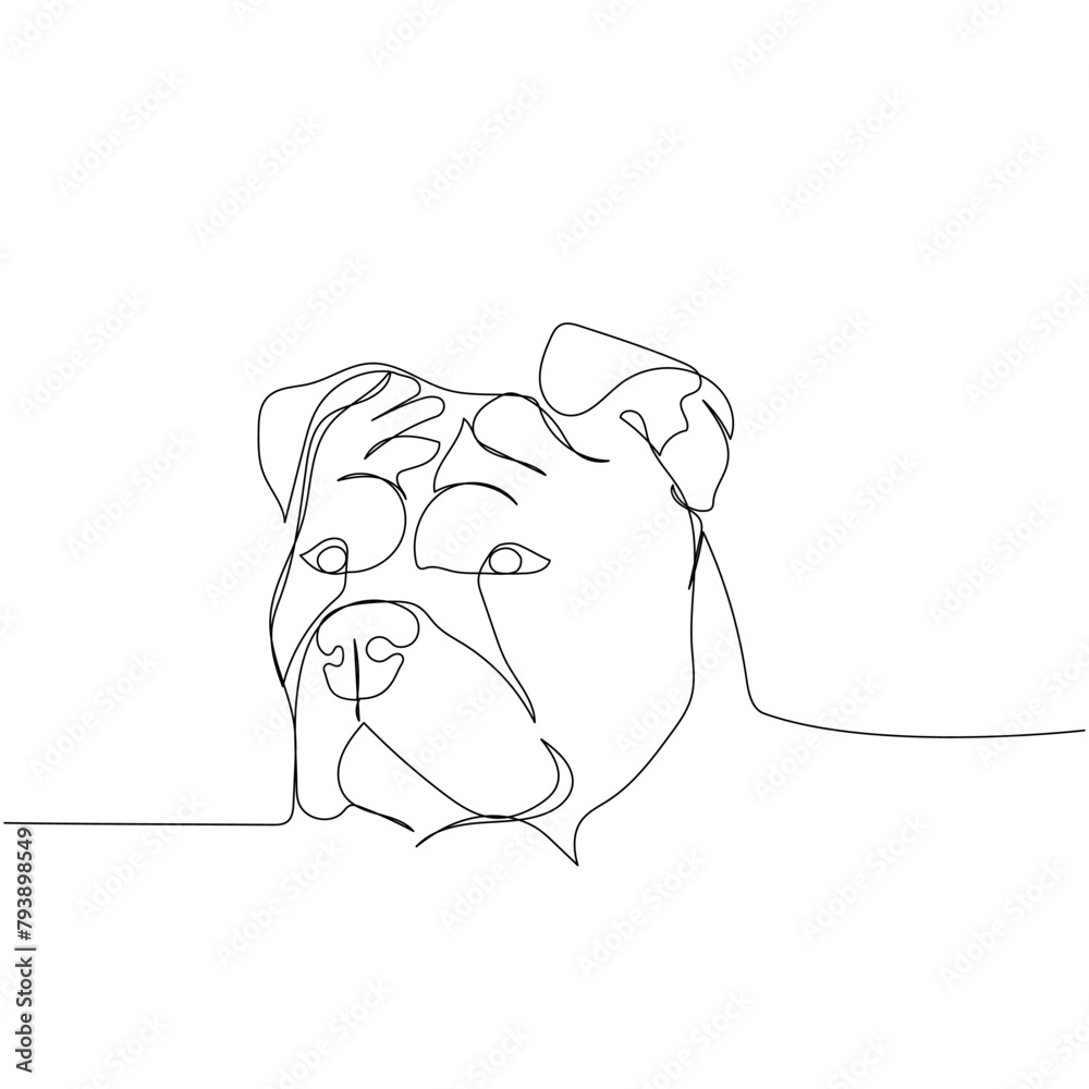 American Bully, portrait, dog breed, companion dog one line art ...