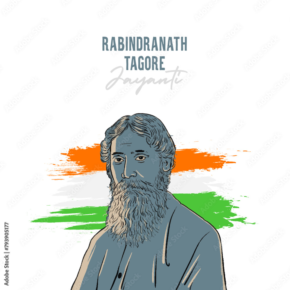 Rabindranath Tagore Jayanti vector illustration. A well known poet ...