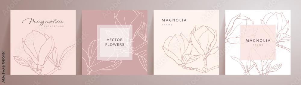 Set of Pink abstract floral cards. Neutral minimal background in pastel ...