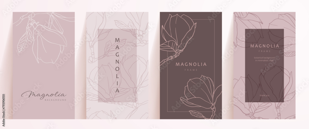 Vetor de Set of Pink abstract floral cards. Neutral minimal background ...