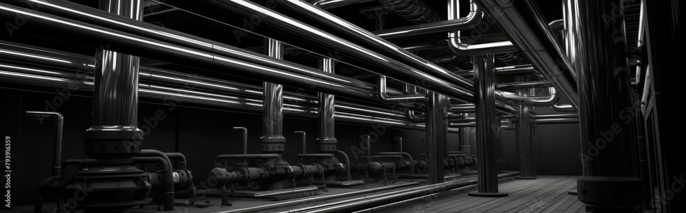 The installation of indoor pipe systems in a modern factory represents ...