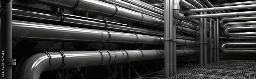 The installation of indoor pipe systems in a modern factory represents ...