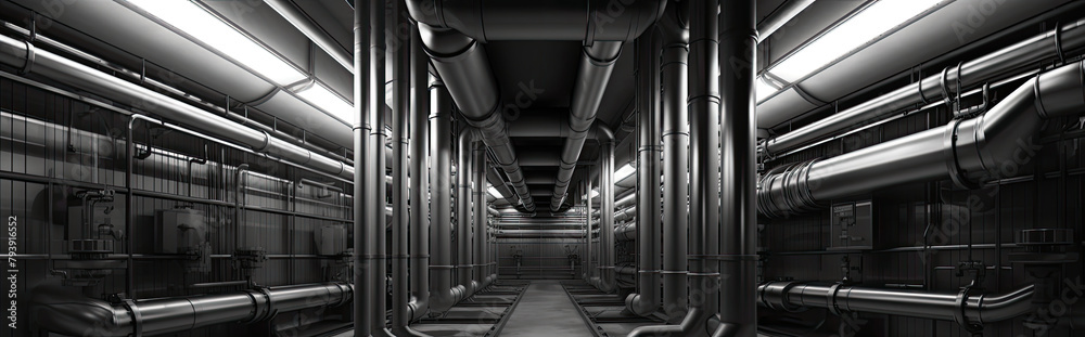 The installation of indoor pipe systems in a modern factory represents ...
