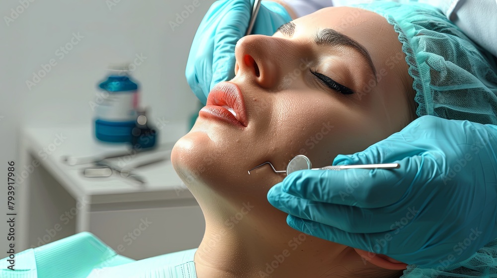 A cosmetic surgeon performing a chin reduction procedure to reshape and ...