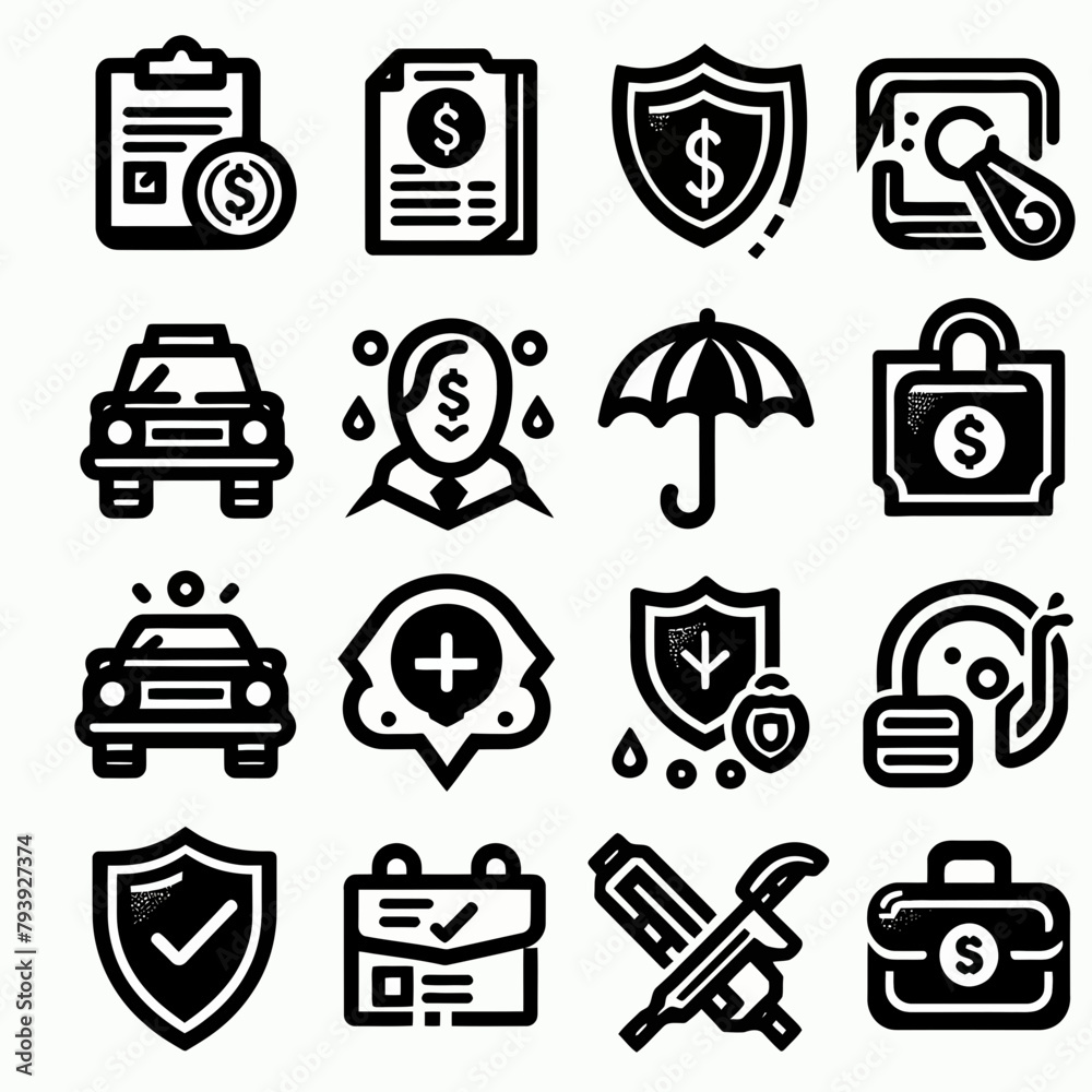 outline insurance icon set silhouette vector illustration white ...
