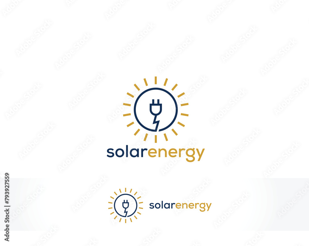 solar energy logo, sun and electric plug symbol, Natural energy power ...