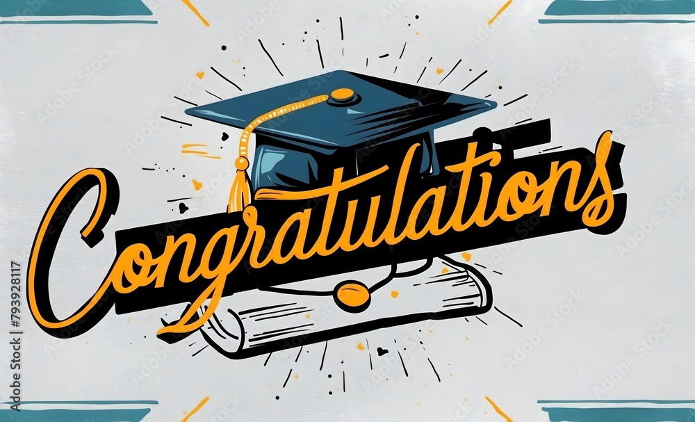 Blue graduation cap , diploma and little hearts with "Congratulations ...