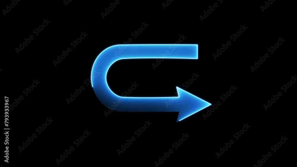 Road traffic signal turn right arrow icon. neon blue color U-turn arrow ...
