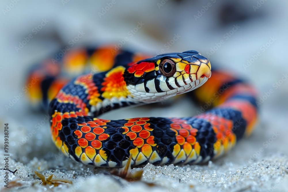 Eastern Coral Snake: Slithering across sand with bright red, black, and ...