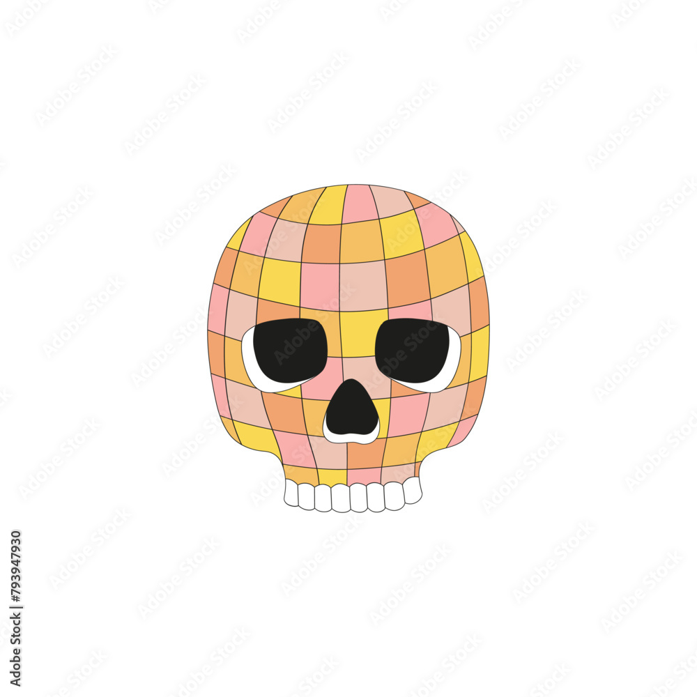 Retro groovy spooky disco ball in the form of human skull vector ...