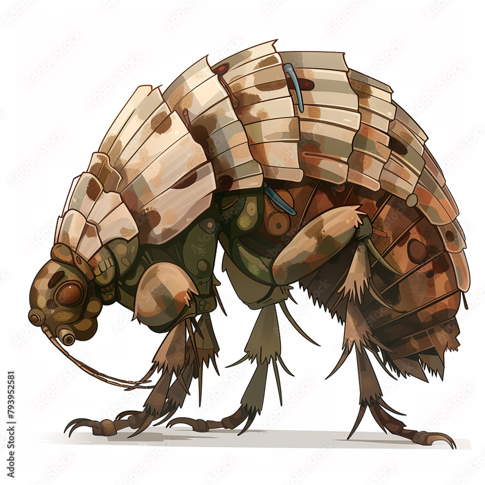 Flea detailed illustration isolated on white background, pastel shades ...