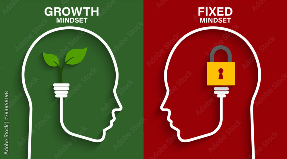 Mindset concept with head silhouette. Heads of two persons one with ...